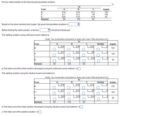 solved find an initial solution to the following