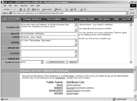 The Interface Of SQL Tutor Download Scientific Diagram