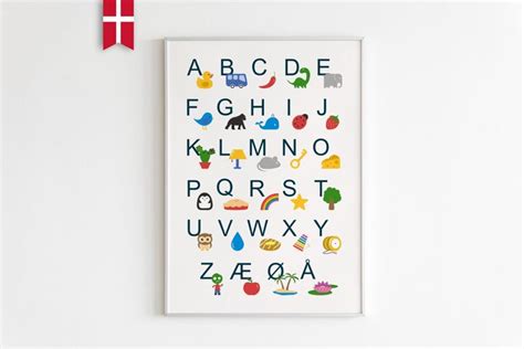 Abc Dansk Alfabet Danish Alphabet Alphabet Poster Printable Wall