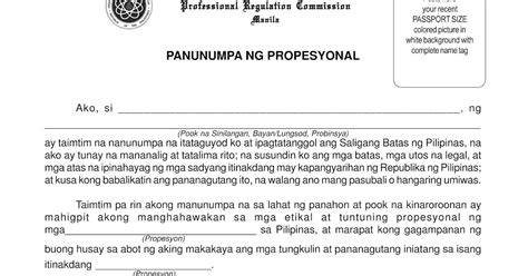 Prc Oath Form Panunumpa Ng Propesyonal