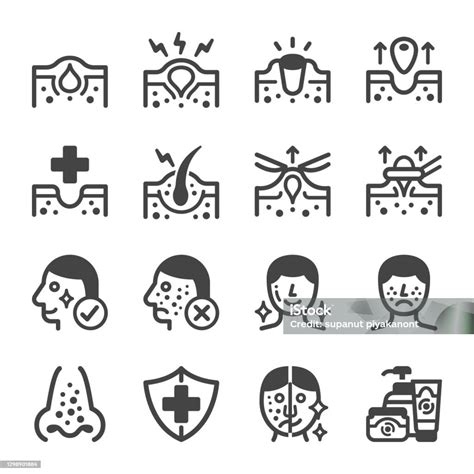 여드름 아이콘 세트 흉터에 대한 스톡 벡터 아트 및 기타 이미지 흉터 0명 건강관리와 의술 Istock