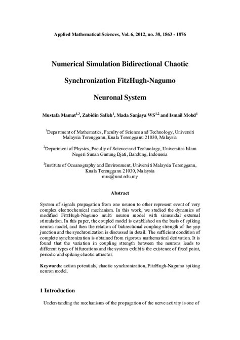 Pdf Numerical Simulation Bidirectional Chaotic Synchronization Of Spiegel Moore Circuit And