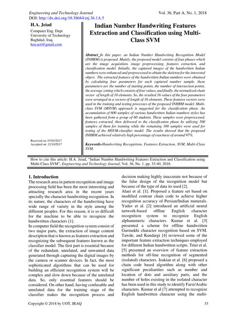 Pdf Indian Number Handwriting Features Extraction And Classification Using Multi Class Svm