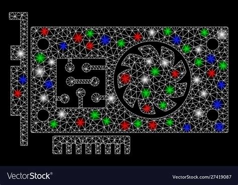 Bright Mesh Wire Frame Gpu Accelerator Card Vector Image