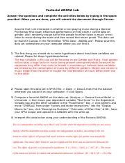 RM Lab 9 Factorial ANOVA Lab Docx Factorial ANOVA Lab Answer The Questions And Complete The