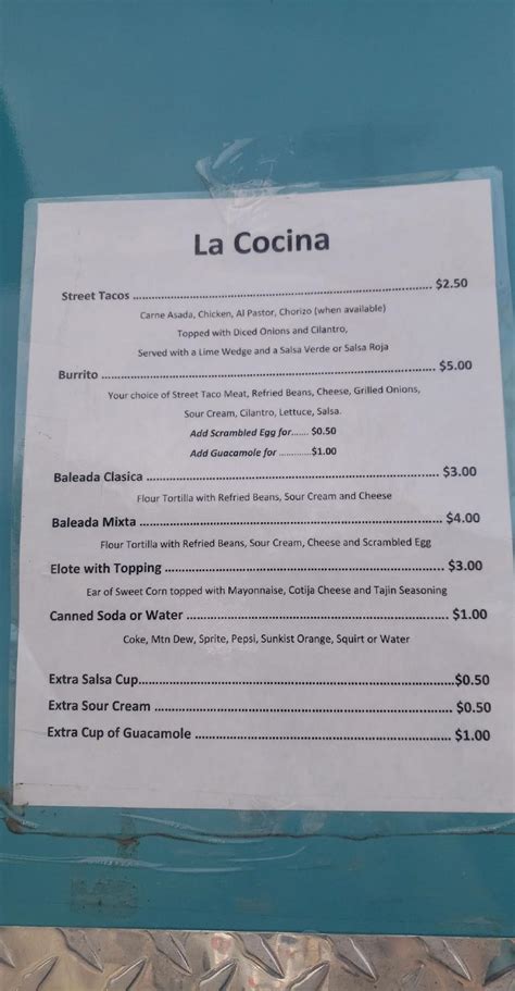 Menu At La Cocina Restaurant Belton