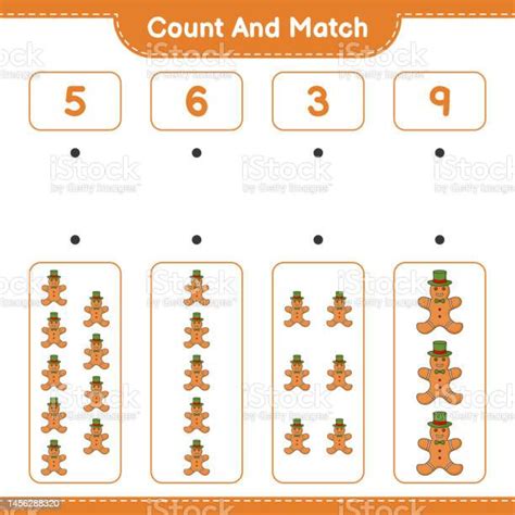 세고 일치시키고 진저 브레드 맨의 수를 세고 올바른 숫자와 일치시킵니다 교육 어린이 게임 인쇄 워크시트 벡터 일러스트 레이 션 0명에 대한 스톡 벡터 아트 및 기타 이미지
