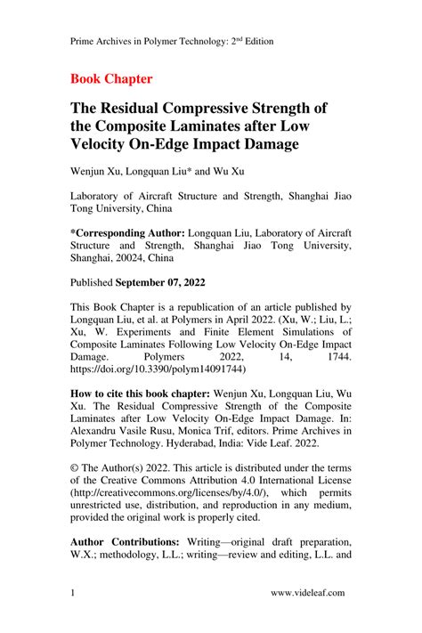 Pdf The Residual Compressive Strength Of The Composite Laminates After Low Velocity On Edge