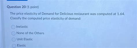solved question 20 1 ﻿point the price elasticity of demand