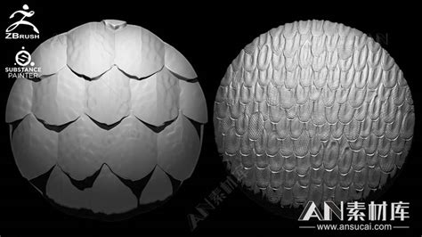 Zbrush笔刷 蜥蜴恐龙鳞片alphazb爬行生物粗糙鳞片雕刻alpha An素材库