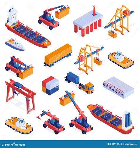 Sea Container Terminal Set Stock Vector Illustration Of Goods 230990545