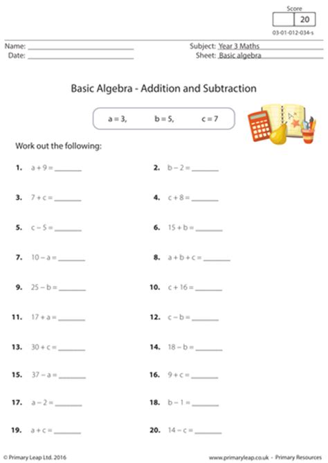 Basic Algebra Addition And Subtraction Teaching Resources
