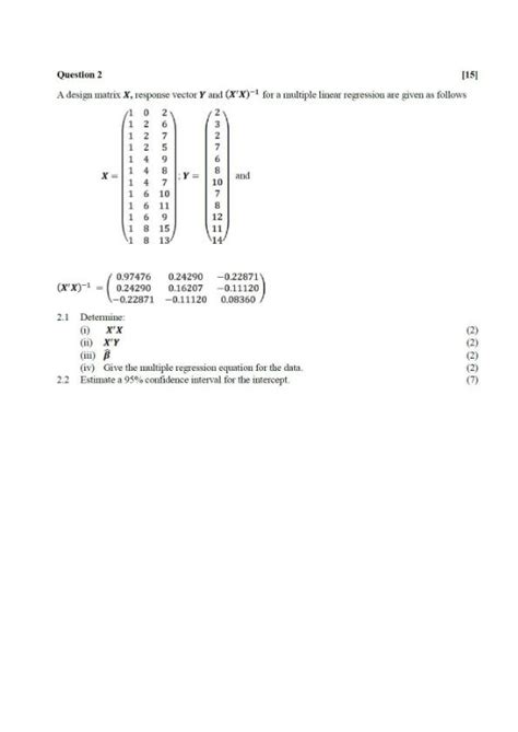 Solved Question A Design Matrix X Response Vector Y Chegg