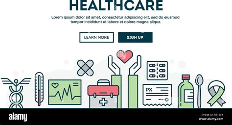 Healthcare Colorful Concept Header Flat Design Thin Line Style Stock Vector Image And Art Alamy