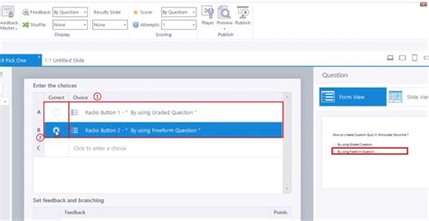 how to create a custom quiz in articulate storyline 360