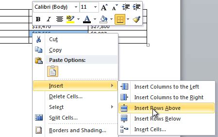 Word Working With Tables