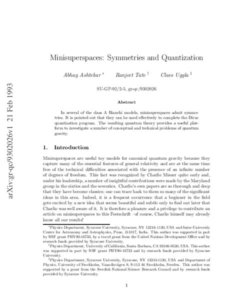 Pdf Minisuperspaces Symmetries And Quantization