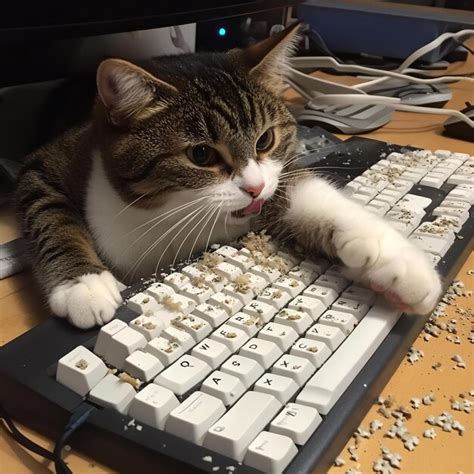 A Cat Laying On Top Of A Keyboard With A Mouse In The Background