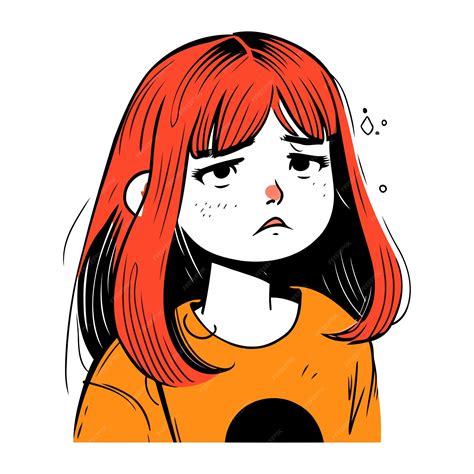 Premium Vector Sad Woman With Red Hair Vector Illustration Of A Sad Girl