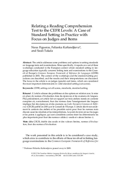 Pdf Relating A Reading Comprehension Test To The Cefr Levels A Case Of Standard Setting In