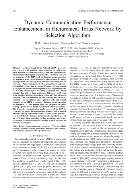 Pdf Dynamic Communication Performance Enhancement In Hierarchical Torus Network By Selection
