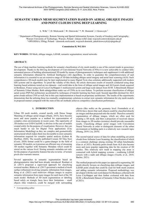 Pdf Semantic Urban Mesh Segmentation Based On Aerial Oblique Images And Point Clouds Using