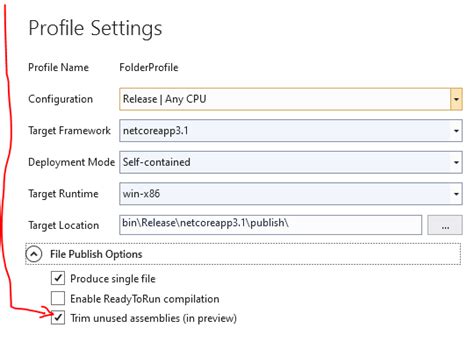 trim unused assemblies in preview publish option causes simple wpf