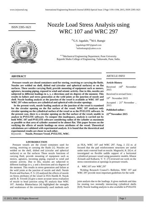 Pdf Nozzle Load Stress Analysis Using Ierjournal Load Stress Analysis Using Wrc · Nozzle