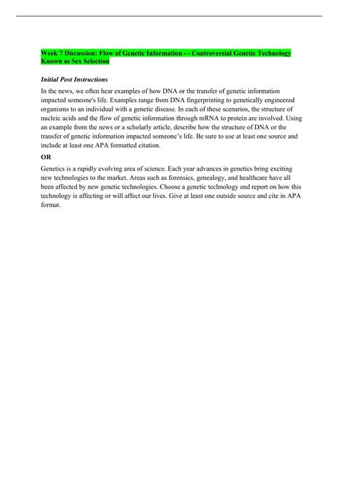 Chem 120 Week 7 Discussion Flow Of Genetic Information Controversial