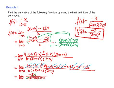 3 1 Limit Definition Of The Derivative Practice Notes Math 140 Find The Derivative Of The