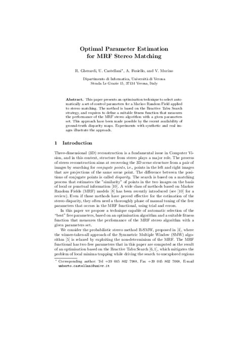 Pdf Optimal Parameter Estimation For Mrf Stereo Matching