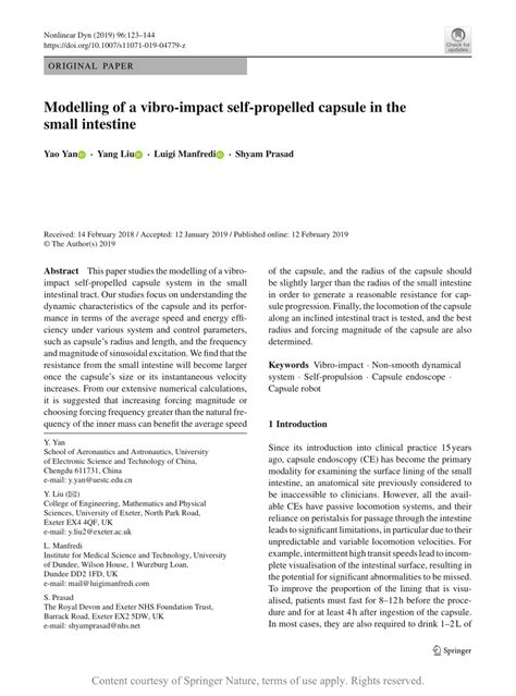 Pdf Modelling Of A Vibro Impact Self Propelled Capsule In The Small Intestine
