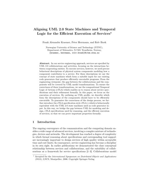 Pdf Aligning Uml 20 State Machines And Temporal Logic For The