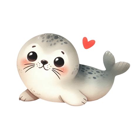Little Kawaii Seal With Red Heart 46804234 Png