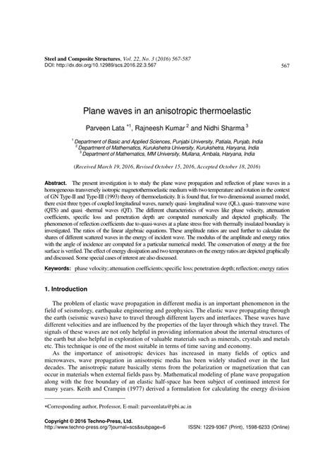 Pdf Plane Waves In An Anisotropic Thermoelastic
