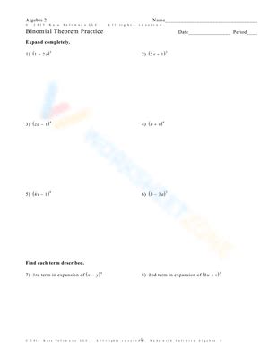 Free Printable Binomial Theorem Worksheets For Students