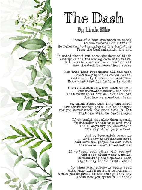 The Dash Poem With Watercolor Green Leaves Digital Art By The