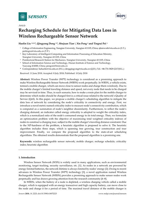 Pdf Recharging Schedule For Mitigating Data Loss In Wireless Rechargeable Sensor Network