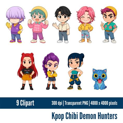 Kpop Demon Hunters Chibi Clipart Bundle Kpop Hunter Demon Style