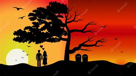 Silhueta De História De Amor Até Morrer Nascer Do Sol Até O Pôr Do Sol