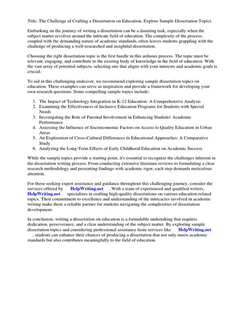 Sample Dissertation Topics On Education Pdf Thesis Teachers