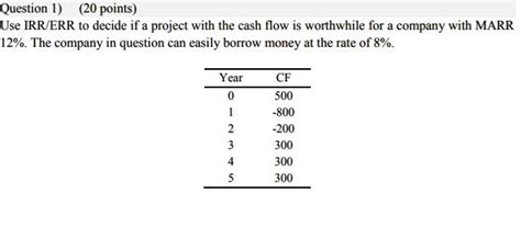 Solved Question 1 20 Points Use Irr Err To Decide If A