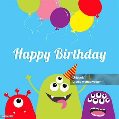 생일 축하해요 3 몬스터 실루엣 세트입니다 머리 얼굴입니다 비행 풍선입니다 귀여운 만화 무서운 캐릭터입니다 베이비 컬렉션입니다