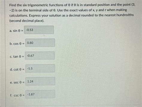 Solved Find The Six Trigonometric Functions Of Theta If Chegg Com