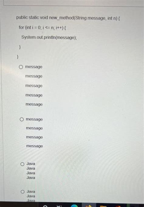 Public Static Void Newmethodstring Message Int N