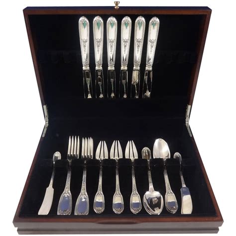 French Export Sterling Silver Flatware Dinner Set For Six Service France For Sale At 1stdibs