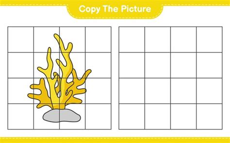 그림을 복사하고 격자선을 사용하여 산호의 그림을 복사합니다 교육 어린이 게임 인쇄용 워크시트 벡터 일러스트 레이 션 프리미엄 벡터
