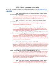 Lab Primate Conservation Docx LAB Primate Ecology And Conservation Watch This