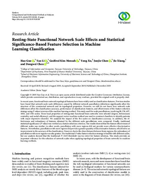 Pdf Resting State Functional Network Scale Effects And Statistical