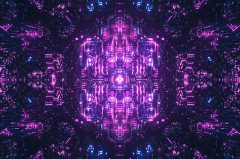 Abstract Digital Technology Pattern Neon Circuitry Intricate Glowing Nodes Purple Ai Ganerated
